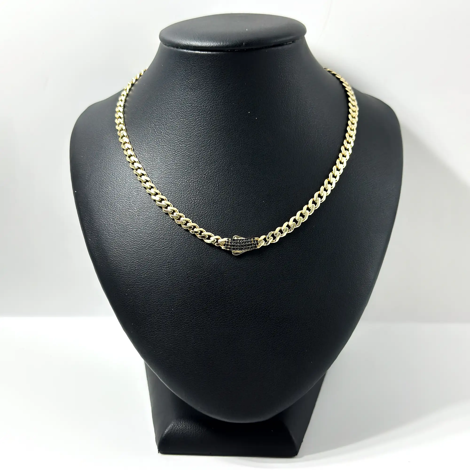 Lanț Cuban Aur 14K cu Zirconiu Negru 4mm – Elegant & Fin