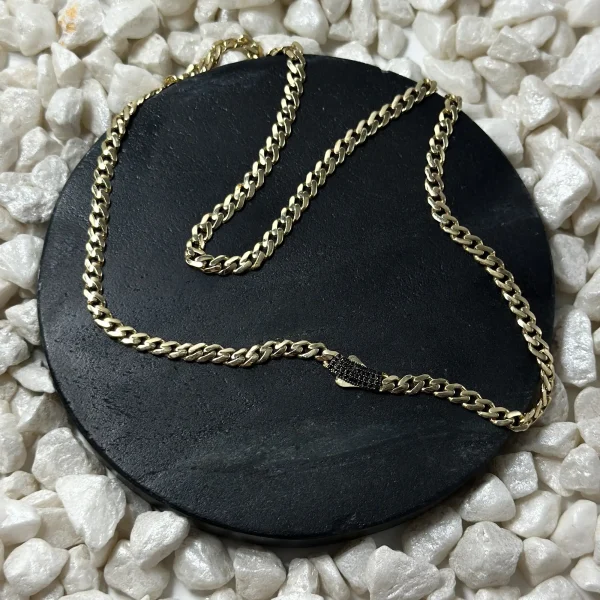 Lanț Cuban Aur 14K cu Zirconiu Negru 4mm – Elegant & Fin